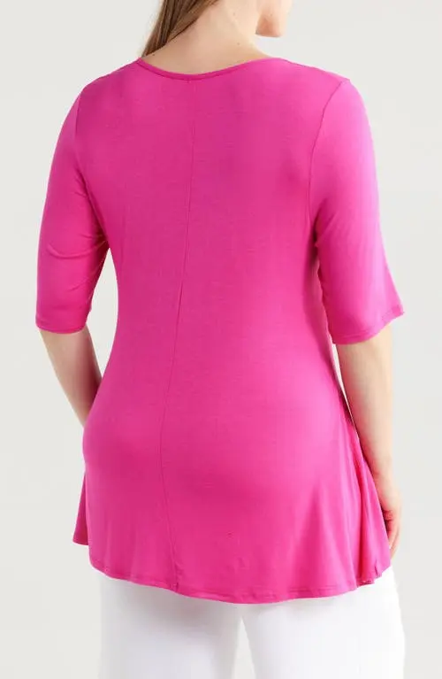 24SEVEN COMFORT APPAREL Asymmetrical Hem Tunic Top - Pink