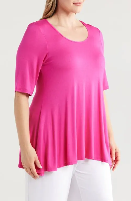 24SEVEN COMFORT APPAREL Asymmetrical Hem Tunic Top - Pink