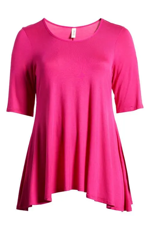 24SEVEN COMFORT APPAREL Asymmetrical Hem Tunic Top - Pink