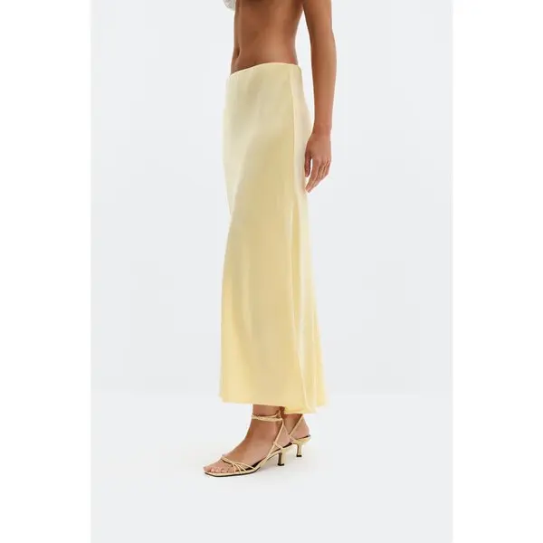 MALINA Aubree Satin Midi Skirt - Light Lemon