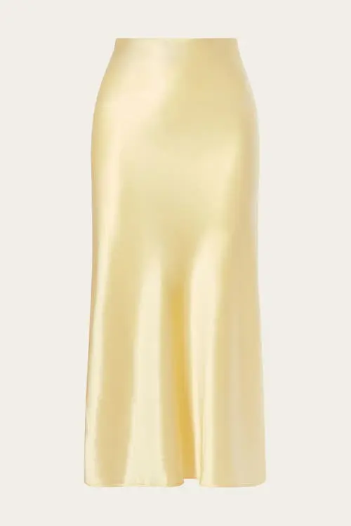 MALINA Aubree Satin Midi Skirt - Light Lemon