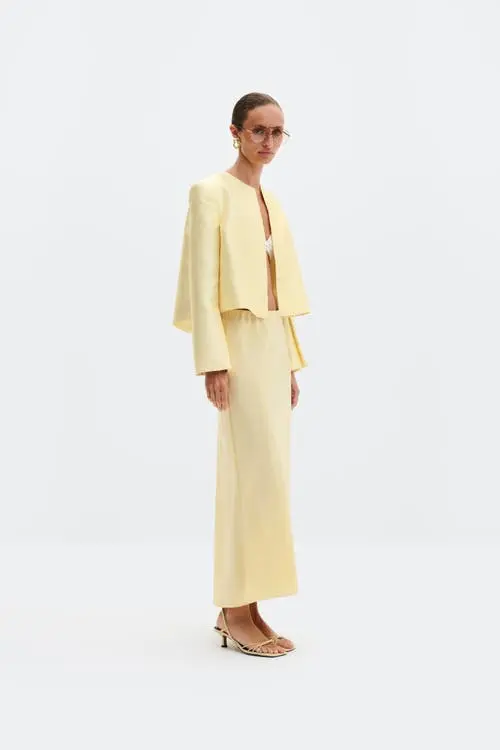 MALINA Aubree Satin Midi Skirt - Light Lemon