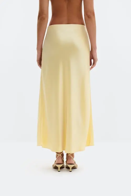 MALINA Aubree Satin Midi Skirt - Light Lemon