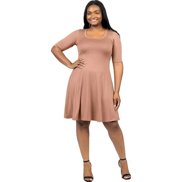 24SEVEN COMFORT APPAREL Scoop Neck Jersey Dress - Mocha
