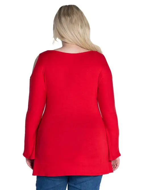 24SEVEN COMFORT APPAREL Long Sleeve Criss-cross Cold Shoulder Top