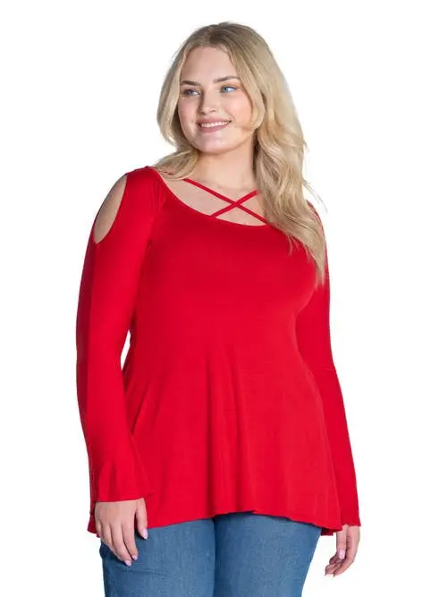 24SEVEN COMFORT APPAREL Crisscross Strap Jersey Top - Red