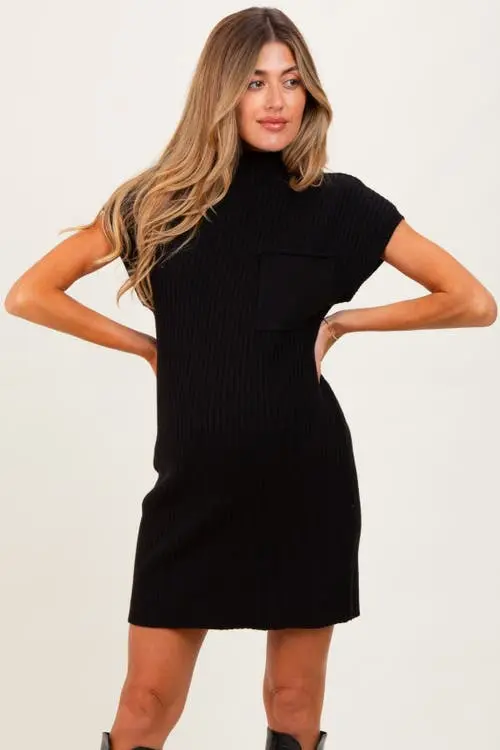 PINKBLUSH Ribbed Knit Maternity Sweater Dress - Black