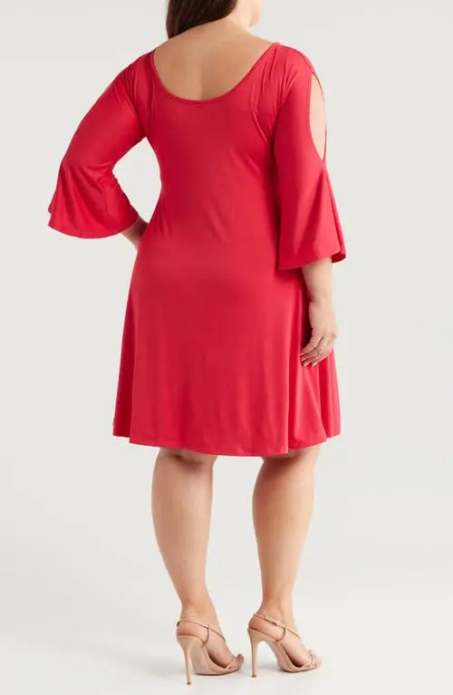 24SEVEN COMFORT APPAREL Crisscross Neck Cold Shoulder Dress - Red