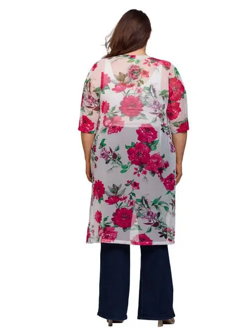 24SEVEN COMFORT APPAREL Floral Duster Cardigan