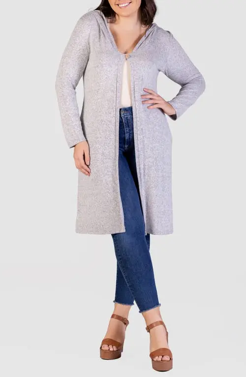 24SEVEN COMFORT APPAREL Long Hooded Knit Jacket - Grey