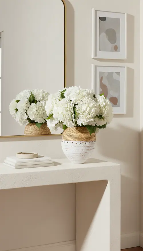COCOBELLA Viviana Realtouch Hydrangea Stoneweave Arrangement - Snow