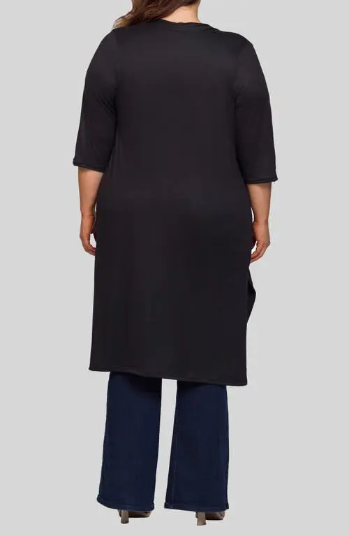 24SEVEN COMFORT APPAREL Open Front Knee-length Jacket - Black