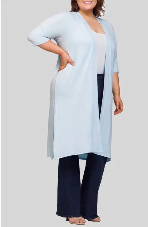 24SEVEN COMFORT APPAREL Open Front Knee-length Jacket - Blue