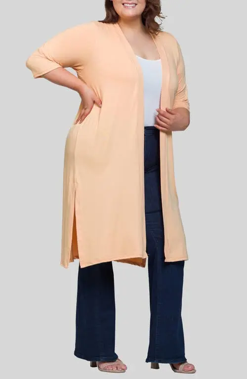 24SEVEN COMFORT APPAREL Open Front Knee-length Jacket - Melon