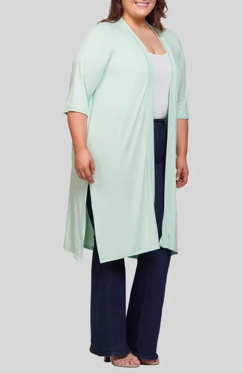24SEVEN COMFORT APPAREL Open Front Knee-length Jacket - Mint