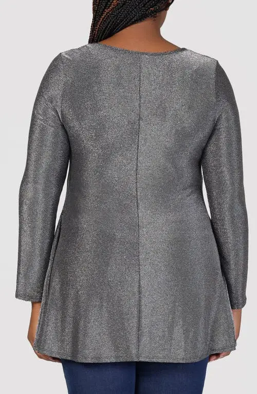 24SEVEN COMFORT APPAREL Metallic Tunic Top - Silver