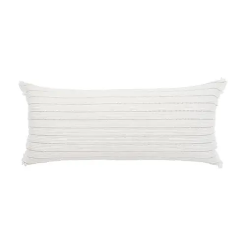 ELISABETH YORK Idora Hand-woven Cotton Decorative Throw Pillow With Fringe Edges - White