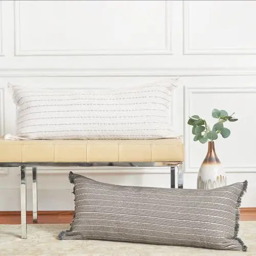 ELISABETH YORK Idora Hand-woven Cotton Decorative Throw Pillow With Fringe Edges