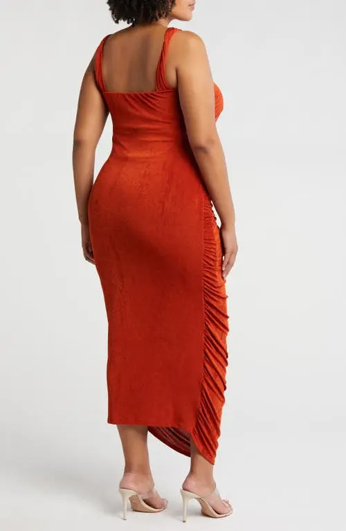 24SEVEN COMFORT APPAREL Cross Neck Stretch Body-con Dress - Rust