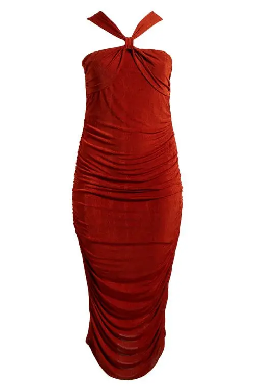 24SEVEN COMFORT APPAREL Cross Neck Stretch Body-con Dress - Rust