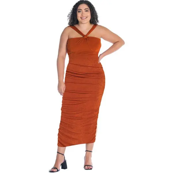 24SEVEN COMFORT APPAREL Cross Neck Stretch Body-con Dress - Rust
