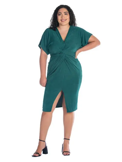 24SEVEN COMFORT APPAREL Twist Front Vent Dress - Hunter
