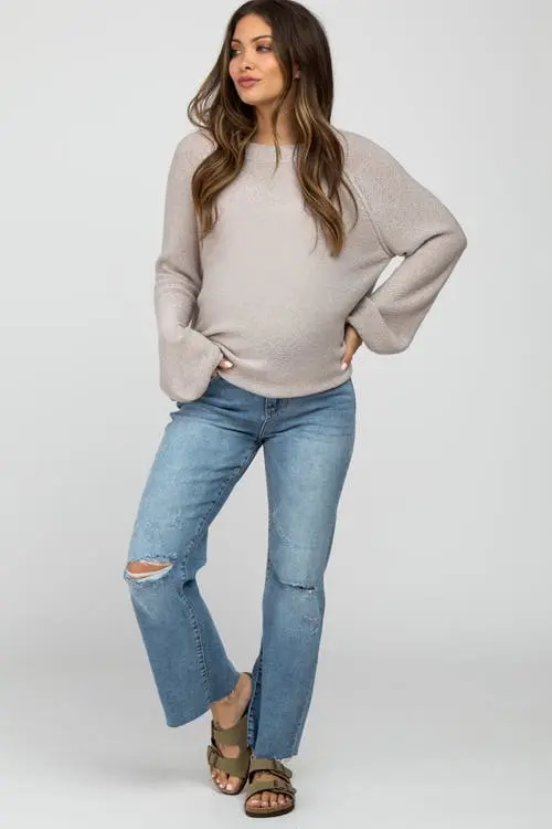 PINKBLUSH Straight Leg Frayed Hem Maternity Jeans - Blue