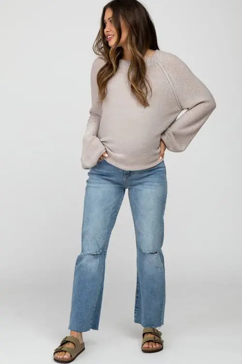 PINKBLUSH Straight Leg Frayed Hem Maternity Jeans - Blue