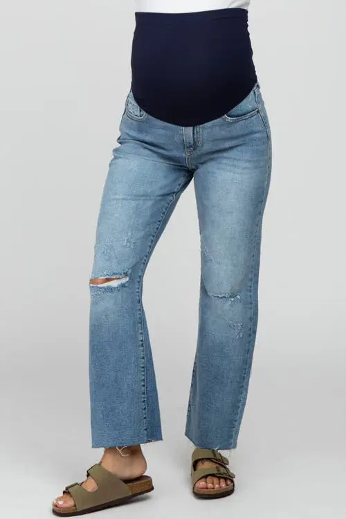 PINKBLUSH Straight Leg Frayed Hem Maternity Jeans - Blue