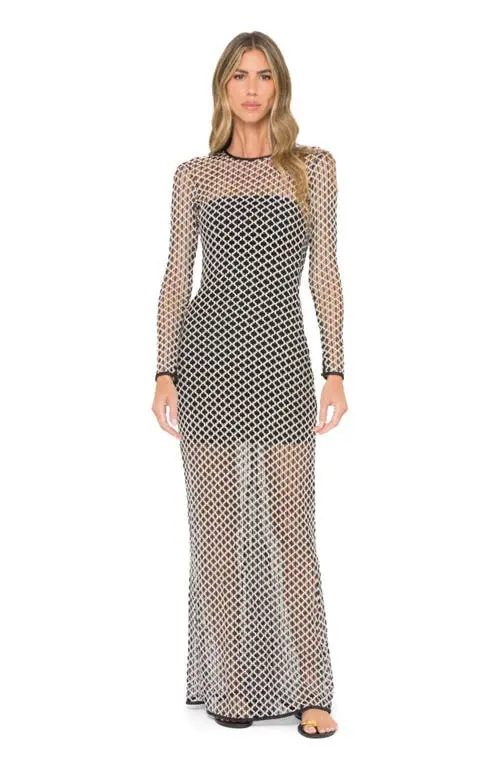 JBQ Gia Fishnet Lace Dress - Black/champagne
