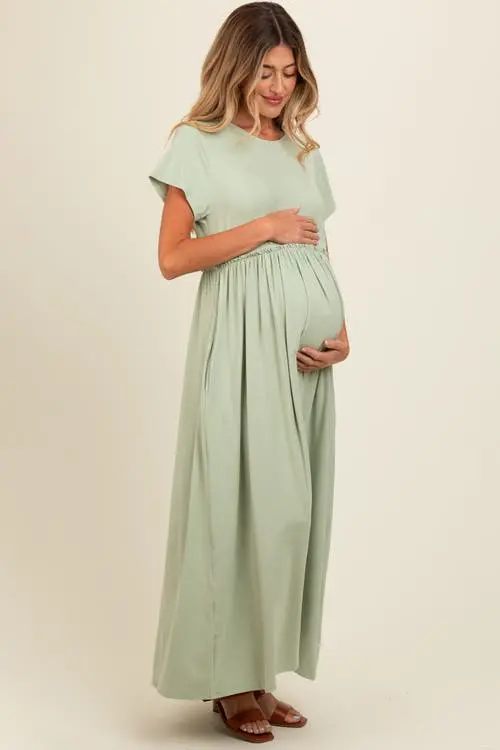PINKBLUSH Ruffle Trim Empire Waist Maternity Maxi Dress