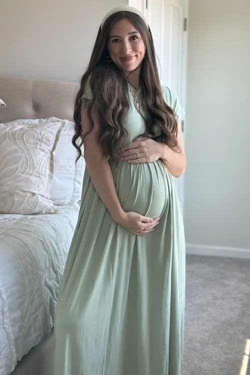 PINKBLUSH Ruffle Trim Empire Waist Maternity Maxi Dress
