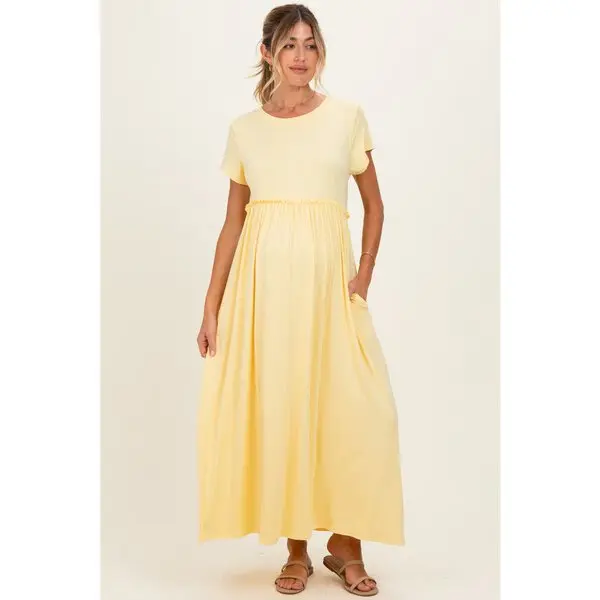 PINKBLUSH Ruffle Trim Empire Waist Maternity Maxi Dress - Yellow