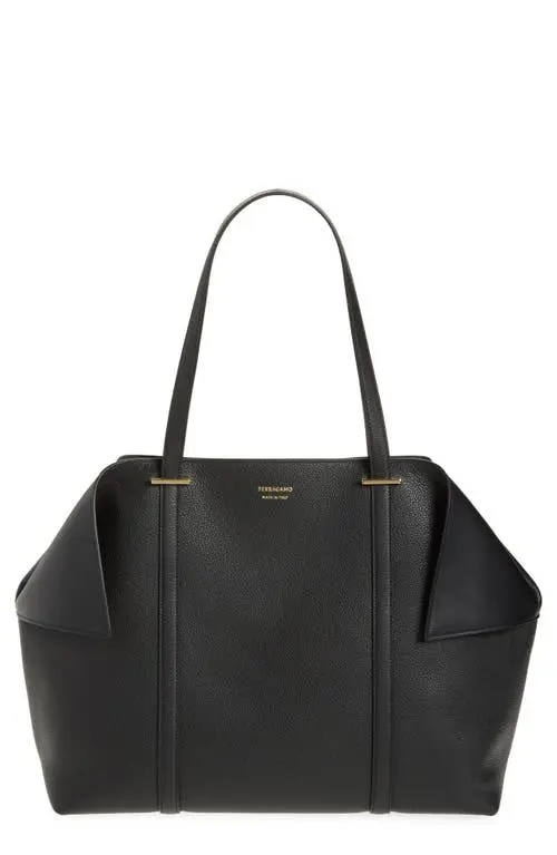 FERRAGAMO Large Folded Suede Tote - Nero