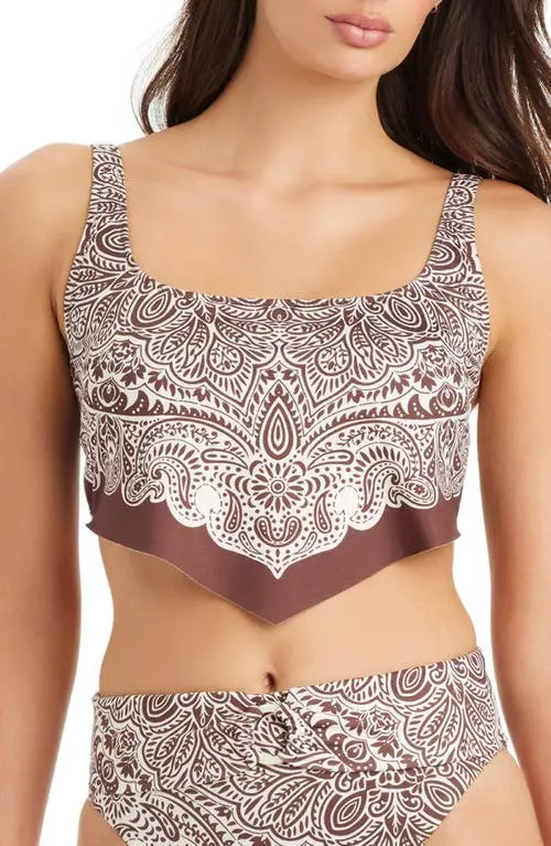 Sanctuary Printed Handkerchief Hem Tankini Top - Espresso
