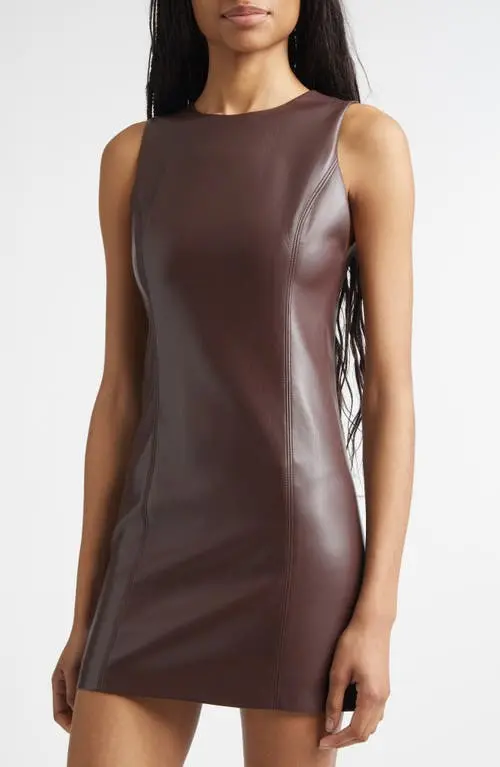 Alice + Olivia Faux Leather Sheath Mini Dress - Dark Chocolate