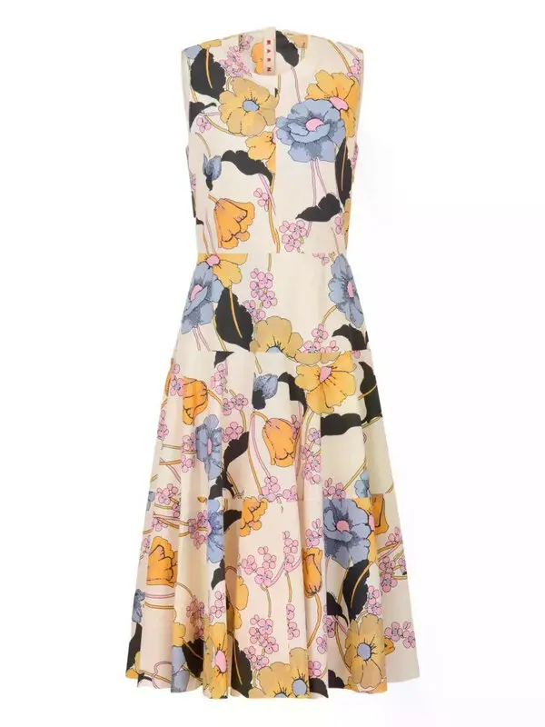 Marni Floral Print Midi Dress