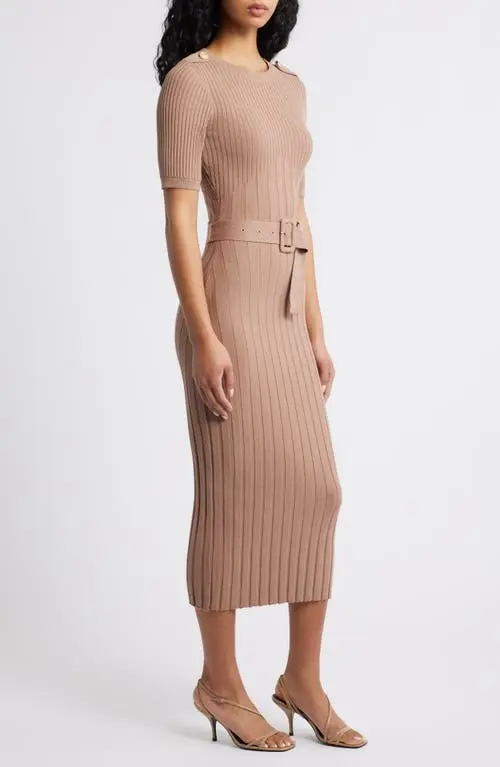 FREEMARKET Belted Ribbed Midi Sweater Dress