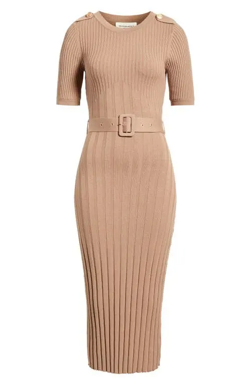 FREEMARKET Belted Ribbed Midi Sweater Dress