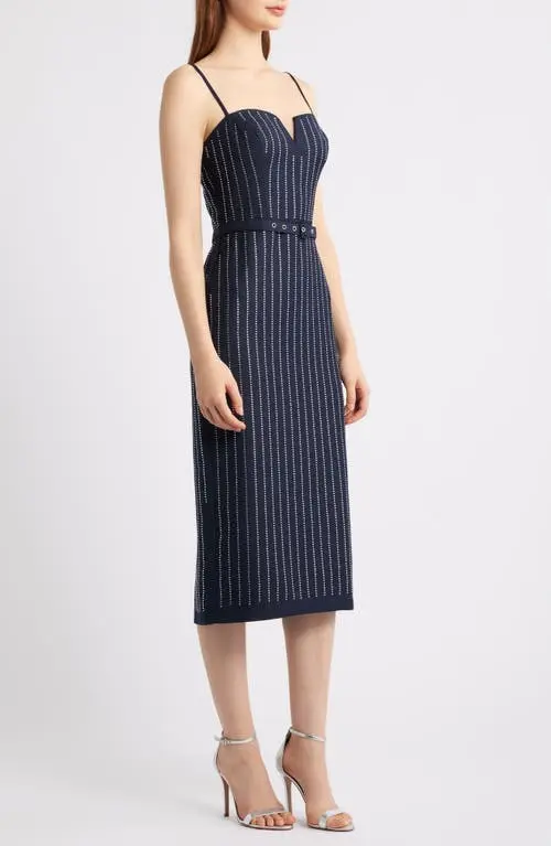 FREEMARKET Rhinestone Stripe Midi Sheath Dress