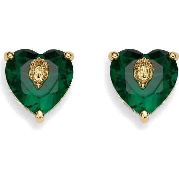 Kurt Geiger Crystal Heart Stud Earrings - Gold/green