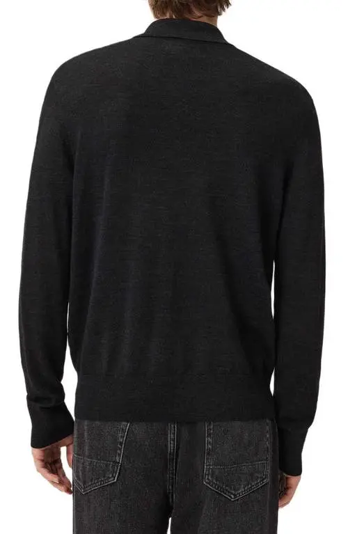 ALLSAINTS Albany Merino Wool Quarter Zip Polo - Cinder Black