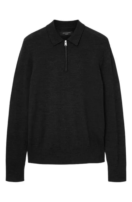 ALLSAINTS Albany Merino Wool Quarter Zip Polo - Cinder Black