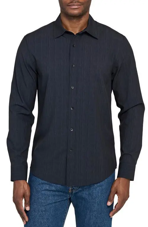 W.R.K Slim Fit Abstract Stripe Performance Button-up Shirt - Navy