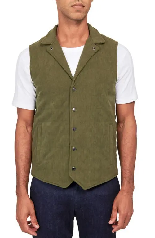 W.R.K Slim Fit Camp Collar Corduroy Vest - Olive