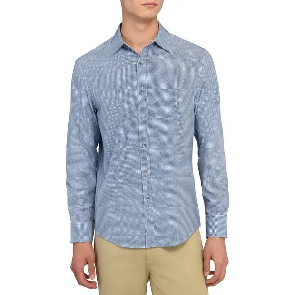 W.R.K Slim Fit Round Geo Print Performance Button-up Shirt - White/blue
