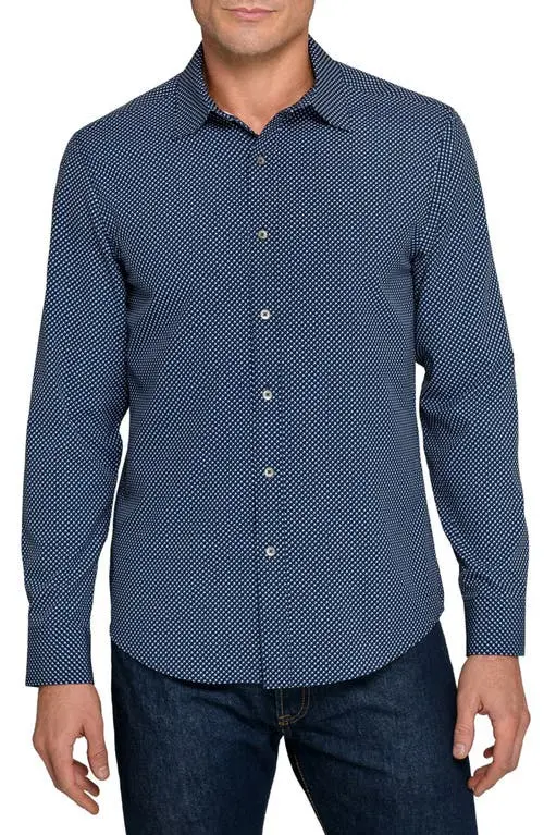 W.R.K Slim Fit Geometric Print Performance Button-up Shirt - Navy