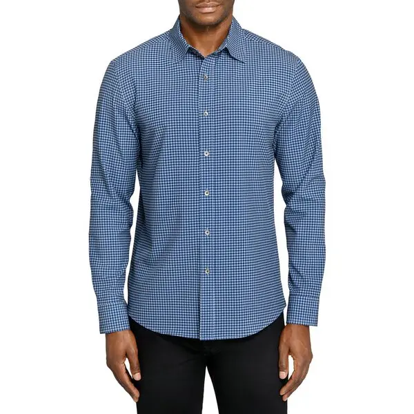 W.R.K Slim Fit Faded Check Performance Button-up Shirt - Navy