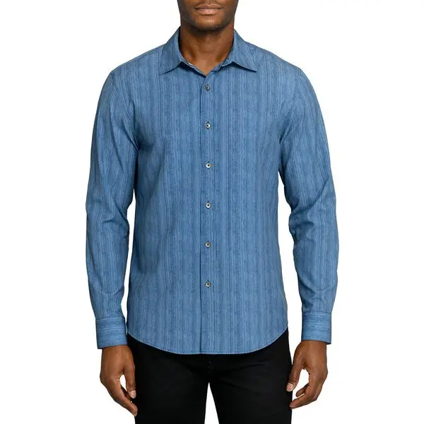 W.R.K Slim Fit Abstract Stripe Performance Button-up Shirt - Indigo
