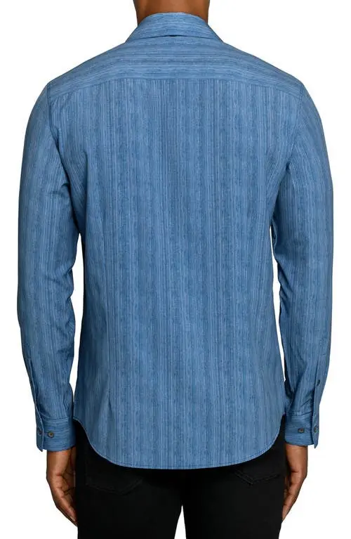 W.R.K Slim Fit Abstract Stripe Performance Button-up Shirt - Indigo